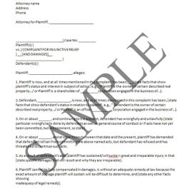 Editable Complaint For Injunctive Relief